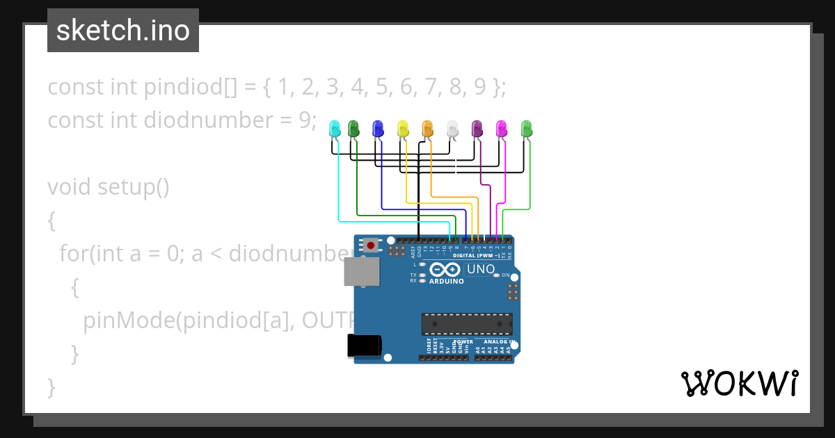Diod garland Variant 1 - Wokwi ESP32, STM32, Arduino Simulator Diod garland Variant 1 - Wokwi ESP32, STM32, Arduino Simulator