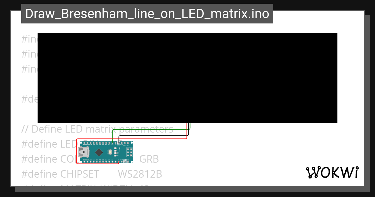 Draw Bresenham line on LED matrix - Wokwi ESP32, STM32, Arduino Simulator