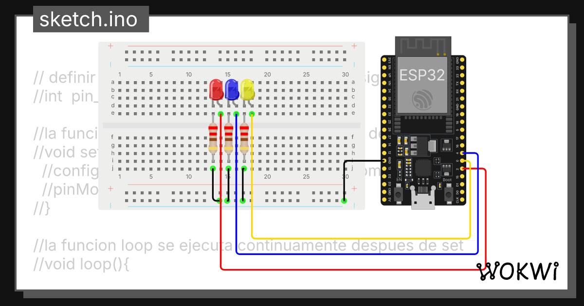 3 LEDS - Wokwi ESP32, STM32, Arduino Simulator