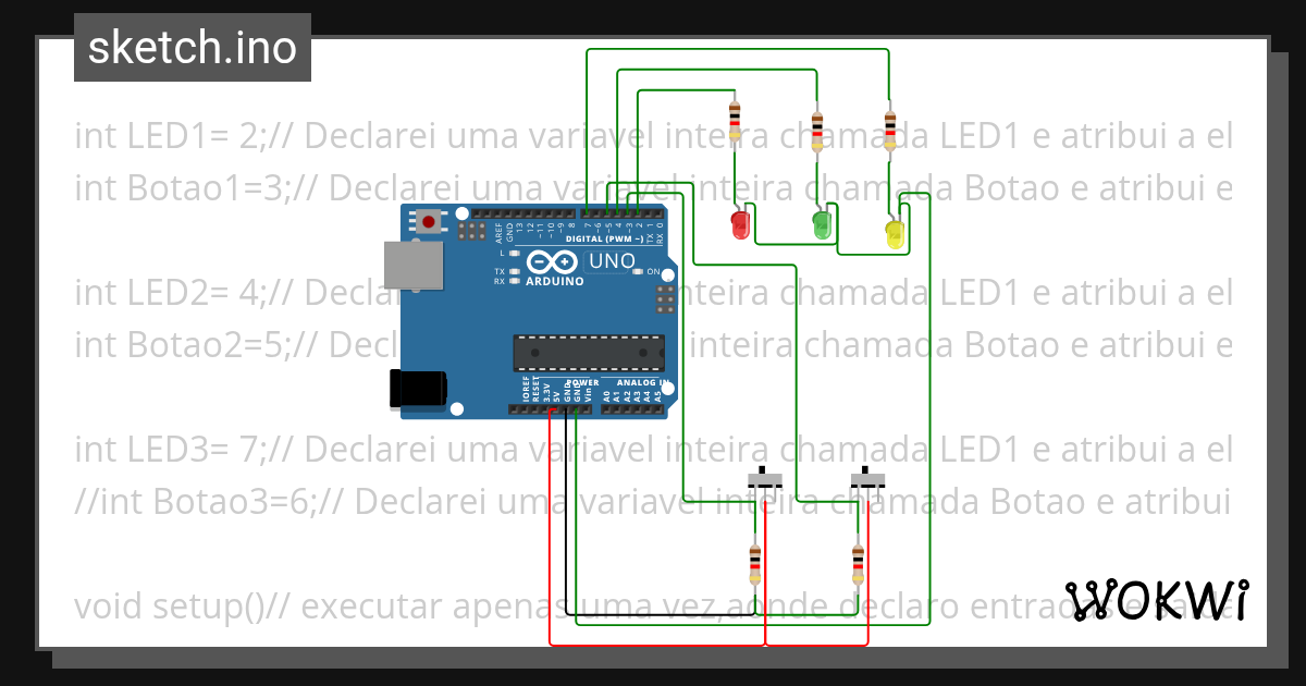 ARDUINO 3LED LIGANDO INTERCALADO - Wokwi ESP32, STM32, Arduino Simulator