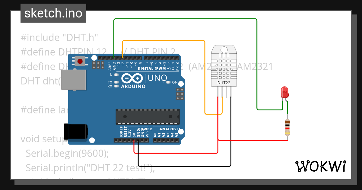sensor SUHU DHT - Wokwi ESP32, STM32, Arduino Simulator