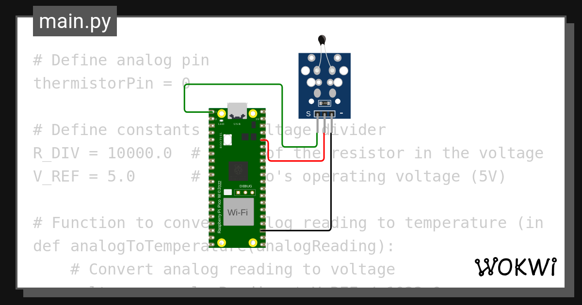 Interfacing Ntc Sensor Using Raspberry Pi Pico W Copy Wokwi Esp32 Stm32 Arduino Simulator