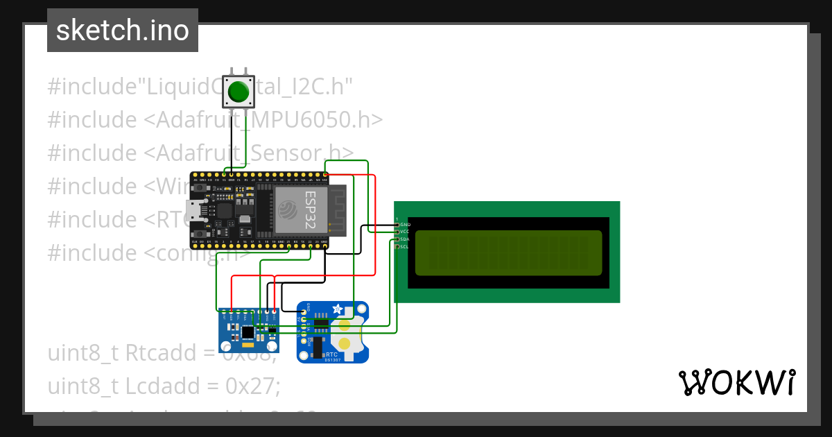 RTC_accel_LCD_I²C - Wokwi ESP32, STM32, Arduino Simulator