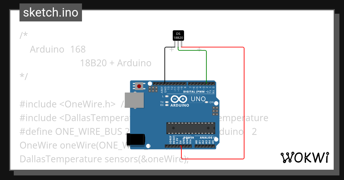 ds18b20温度 - Wokwi ESP32, STM32, Arduino Simulator