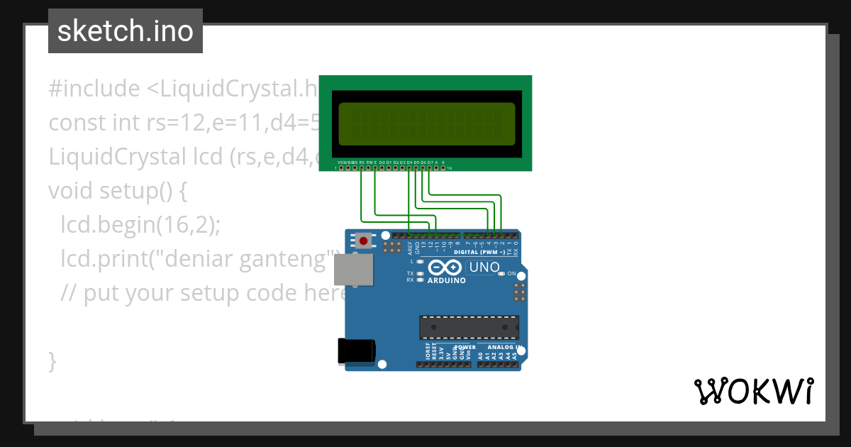 Tugas lcd - Wokwi ESP32, STM32, Arduino Simulator Tugas lcd - Wokwi ESP32, STM32, Arduino Simulator