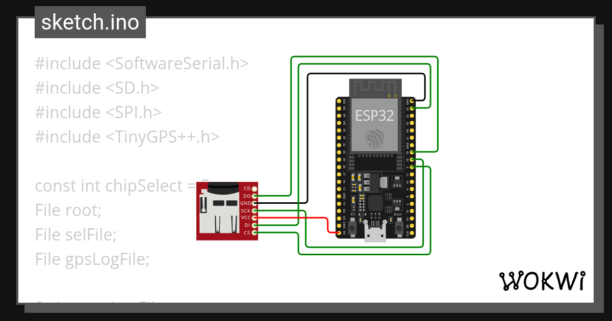 ESP32 SD root navigator - Wokwi ESP32, STM32, Arduino Simulator