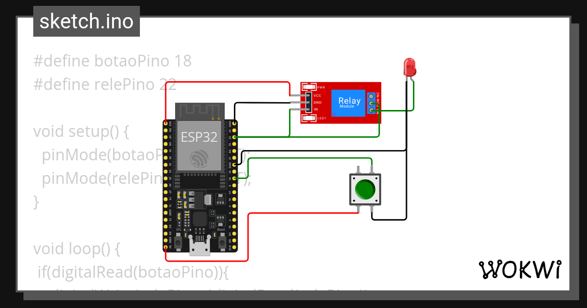 Acionar Led Pelo Relé Wokwi Esp32 Stm32 Arduino Simulator 