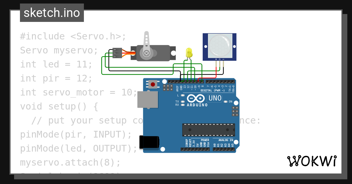 Servo And Led With Pir Sensor Wokwi Esp32 Stm32 Arduino Simulator 2993