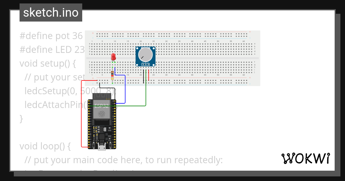 Homework #2 3번 가변 저항+LED (제03장 아날로그 센서.pdf 자료, 20~21 페이지) - Wokwi ESP32, STM32, Arduino Simulator