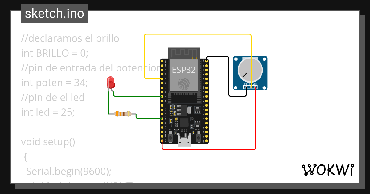led con potenciometro - Wokwi ESP32, STM32, Arduino Simulator