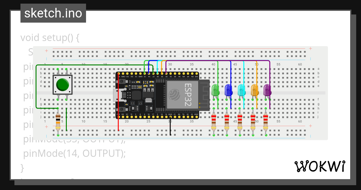 reto 5 botones - Wokwi ESP32, STM32, Arduino Simulator