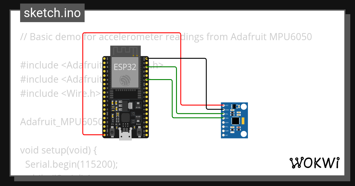 MPU6050 - Wokwi ESP32, STM32, Arduino Simulator