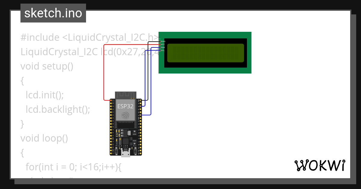menampilkan tulisan pada LCD Copy AMF - Wokwi ESP32, STM32, Arduino Simulator