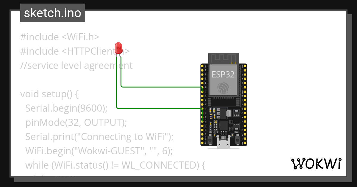ESP32 controlling LED using Internet and cloud - Wokwi ESP32, STM32, Arduino Simulator