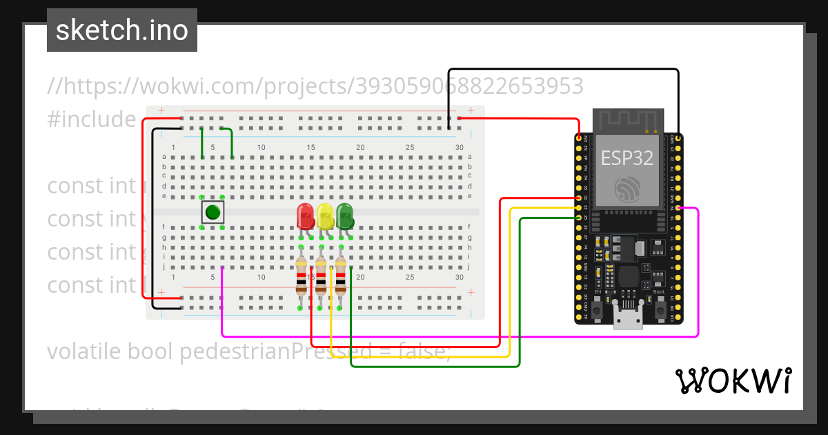 traffic light interrupt - Wokwi ESP32, STM32, Arduino Simulator