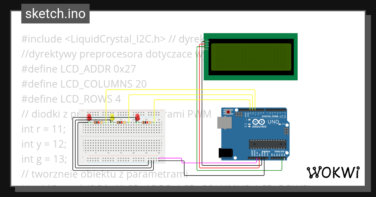 3 Diods + Display - Wokwi ESP32, STM32, Arduino Simulator