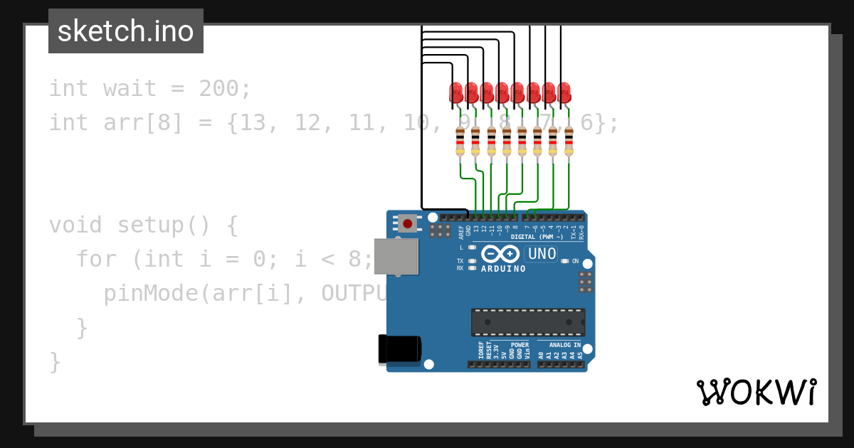 8leds Onoffinserious 22 Rm Shortcode Wokwi Esp32 Stm32 Arduino Simulator