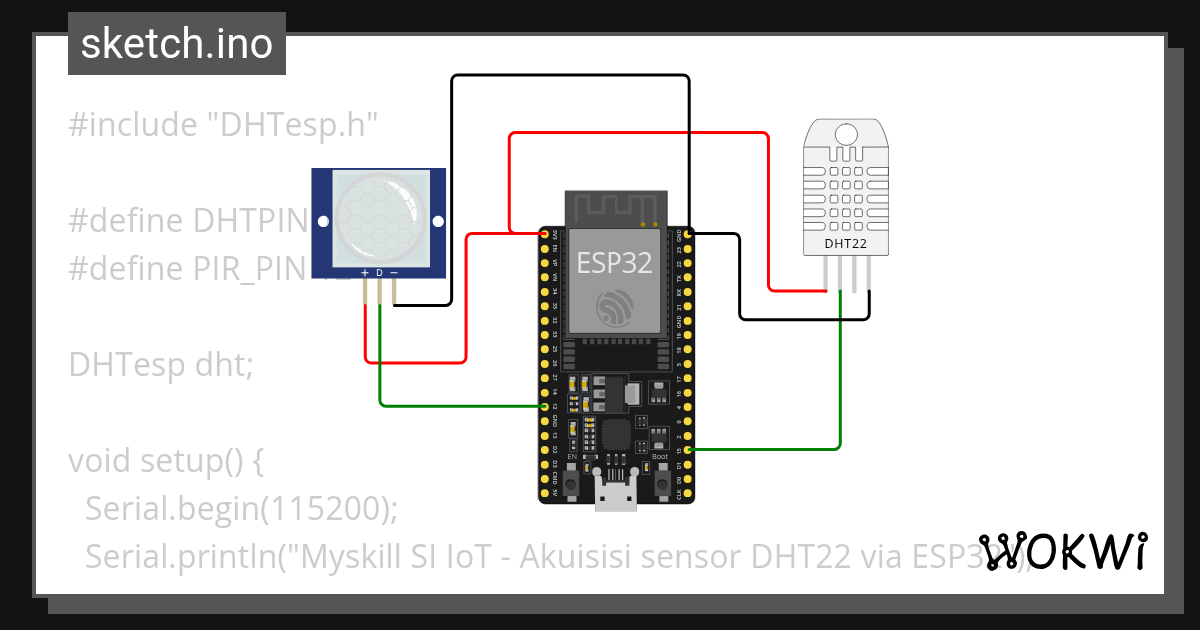 mini task (4) PIR & DHT22 - Wokwi ESP32, STM32, Arduino Simulator