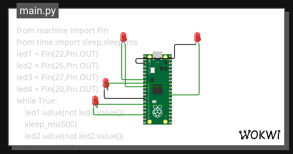 4 Led Blinking Serial Wokwi Esp32 Stm32 Arduino Simulator 9811