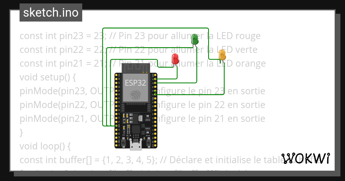 EX6 : Contrôle des LEDs en fonction ET OU - Wokwi ESP32, STM32, Arduino Simulator