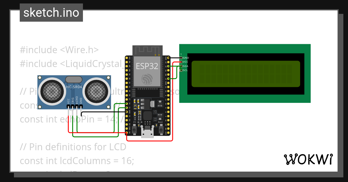 Ultrasonic Sensor + ESP32 - Wokwi ESP32, STM32, Arduino Simulator