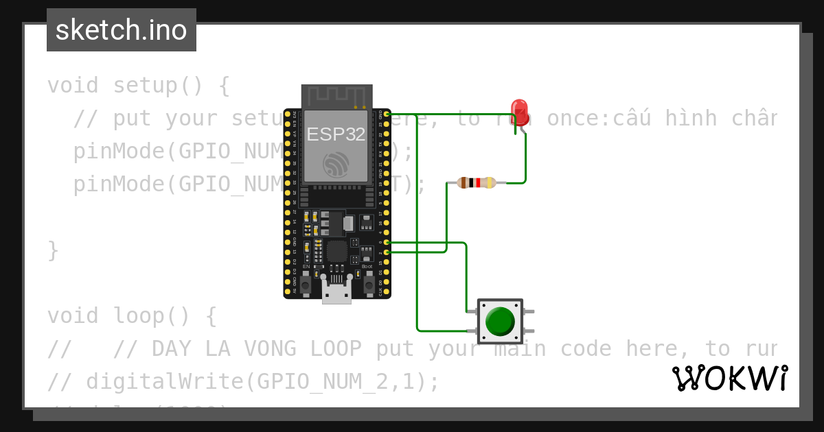 Bật Tắt đèn Led Wokwi Esp32 Stm32 Arduino Simulator