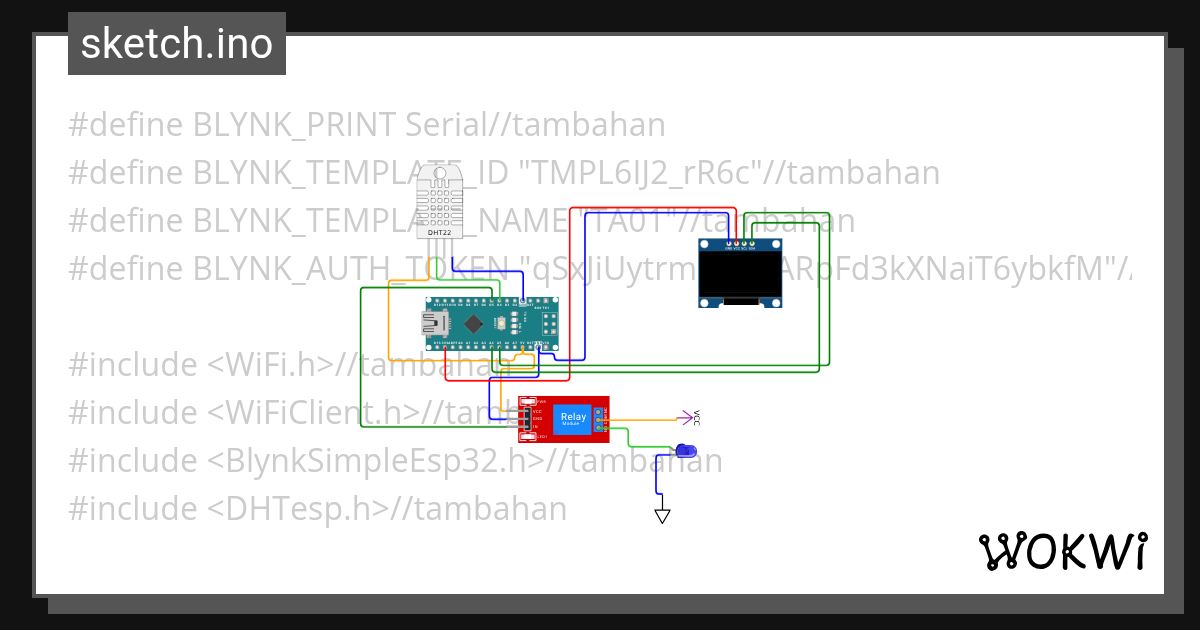 cobaTA01_Kontrol Relay dengan Sensor Suhu DHT22 Copy - Wokwi ESP32, STM32, Arduino Simulator