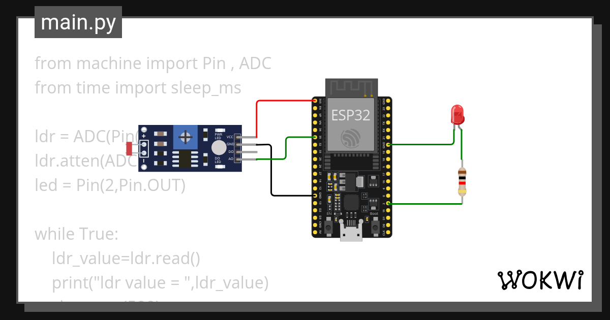 Automatic Street Light control based on Light intensity - Wokwi ESP32 ...