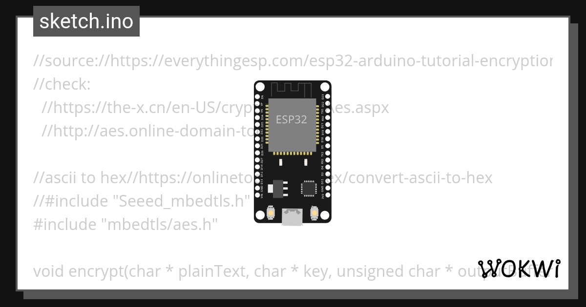 mbdedtls AES ECB enc dec - Wokwi ESP32, STM32, Arduino Simulator