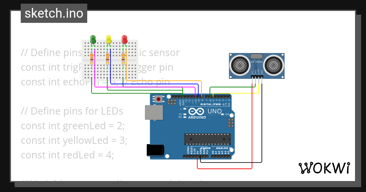Ultrasonic sensor - Wokwi ESP32, STM32, Arduino Simulator
