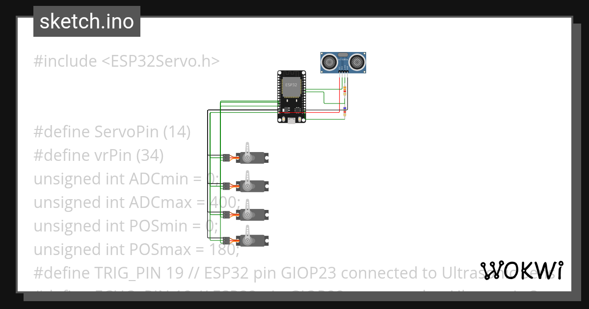 Servo Motor Control by distance - Wokwi ESP32, STM32, Arduino Simulator