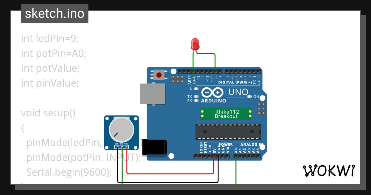 LED with Potentiometer - Wokwi ESP32, STM32, Arduino Simulator