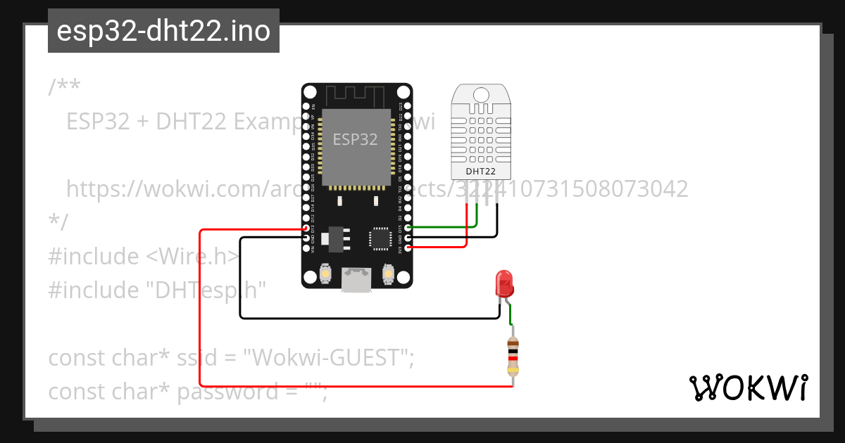 Übung 1 esp32-dht22_LED mit WIFI.ino - Wokwi ESP32, STM32, Arduino Simulator