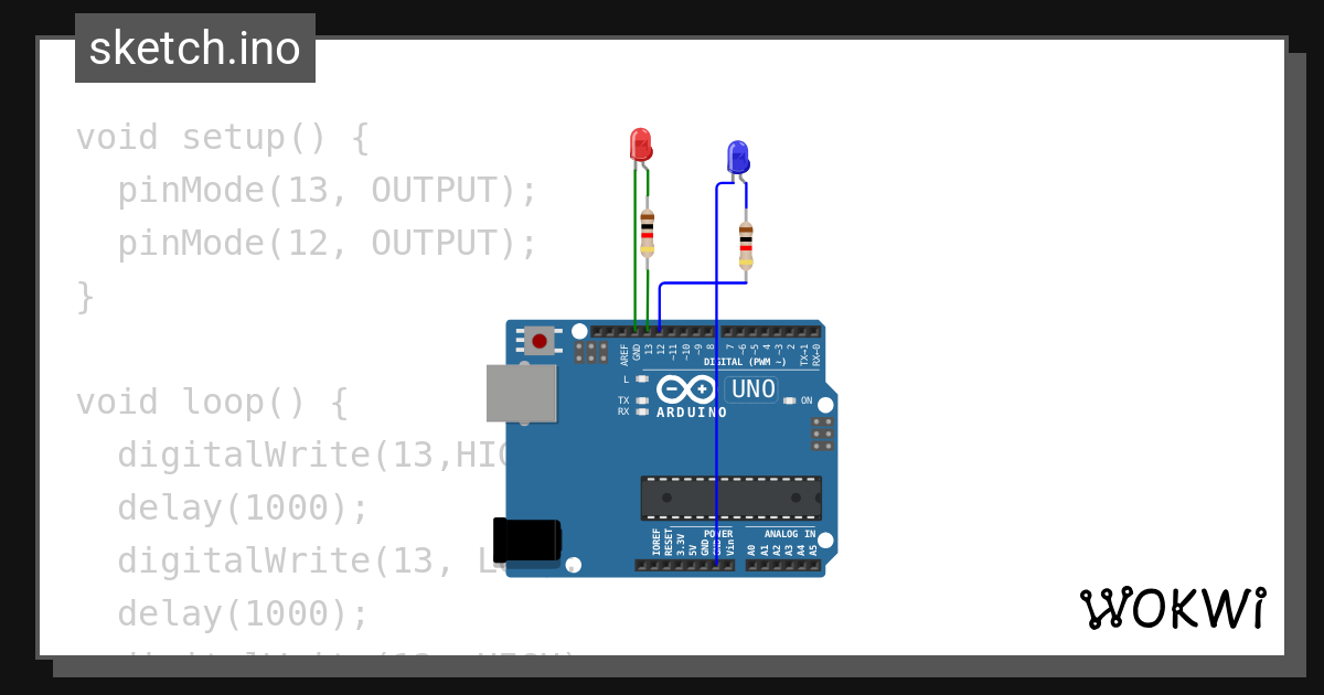 2 Led Diodi Coda Wokwi Esp32 Stm32 Arduino Simulator