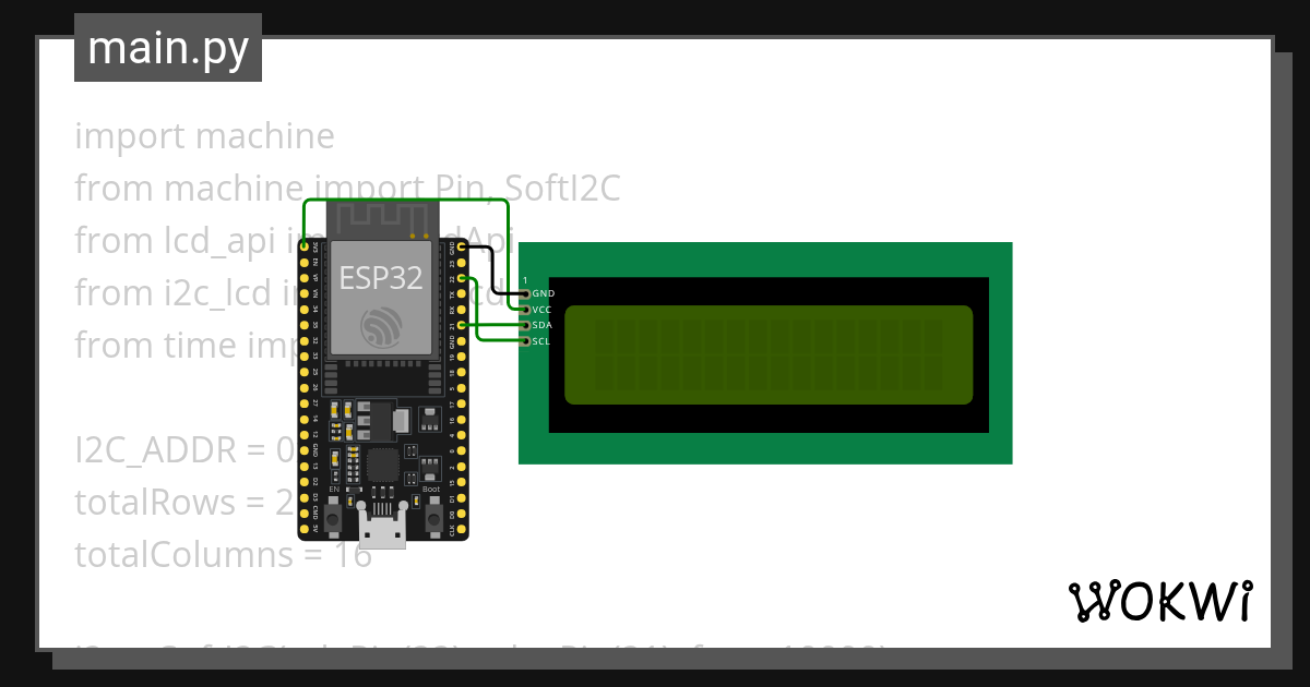 LCD Interface - Wokwi ESP32, STM32, Arduino Simulator