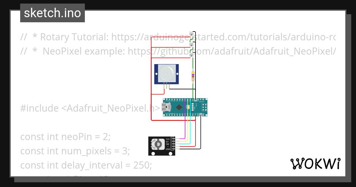 PIR Latch - Adafruit - no rotary or button - Wokwi ESP32, STM32, Arduino Simulator