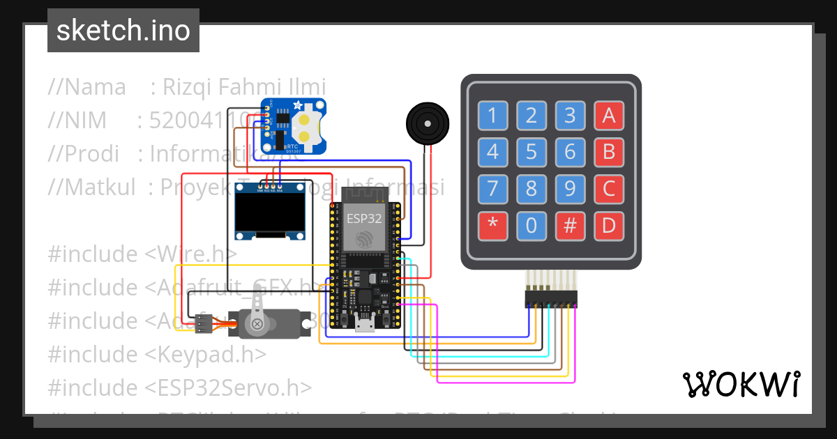 Sistem Security dengan Keypad, Buzzer, Servo dan OLED - Wokwi ESP32, STM32, Arduino Simulator