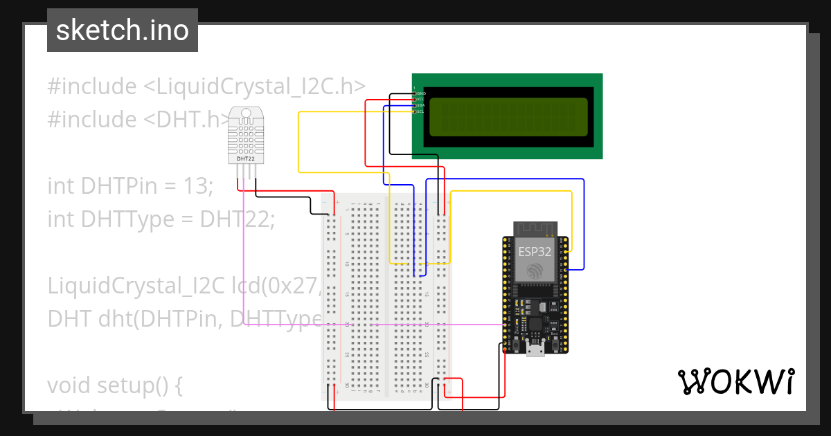 IOT lcd with DHT22 - Wokwi ESP32, STM32, Arduino Simulator