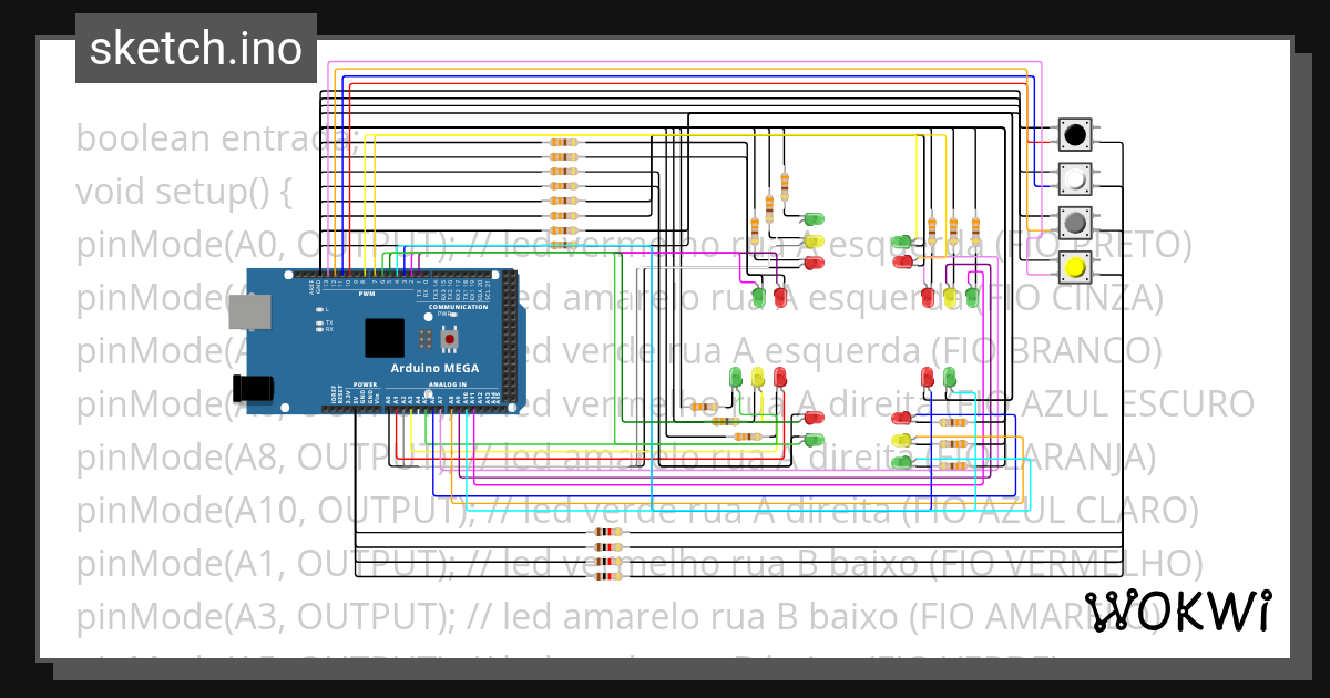 semáforo 4 ruas - Wokwi ESP32, STM32, Arduino Simulator
