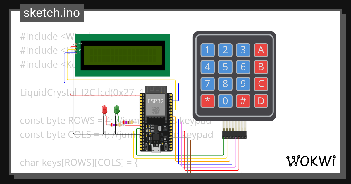 Challenge : Smart Pasword Keypad dengan Output Teks LCD dan LED - Wokwi ESP32, STM32, Arduino ...