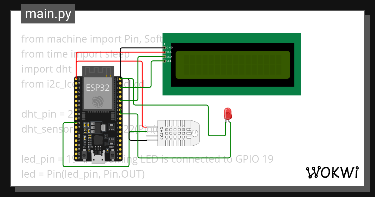 i2c lcd and dht22 esp32 microp - Wokwi ESP32, STM32, Arduino Simulator