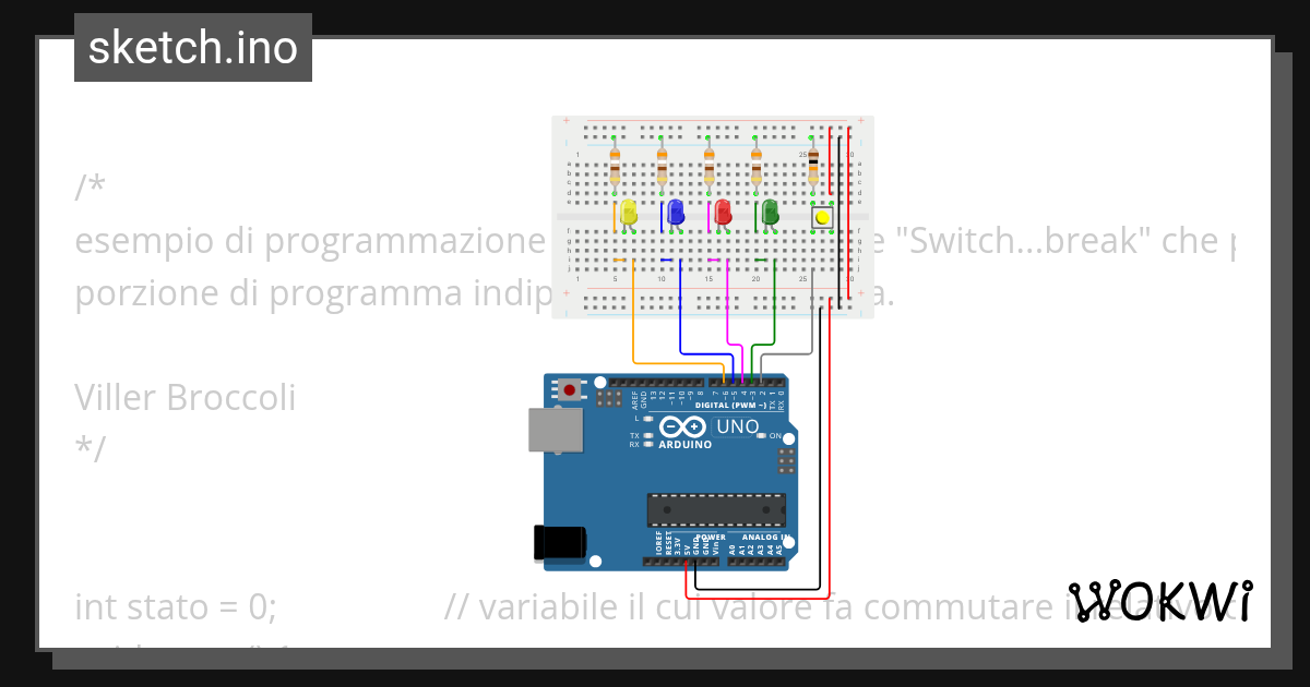 Test funzione switch() 4 stati - Wokwi ESP32, STM32, Arduino Simulator