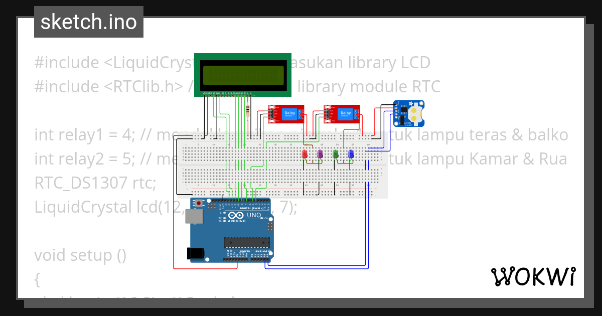Project 02 PBM Kontrol lampu dengan RTC & relay - Wokwi ESP32, STM32, Arduino Simulator