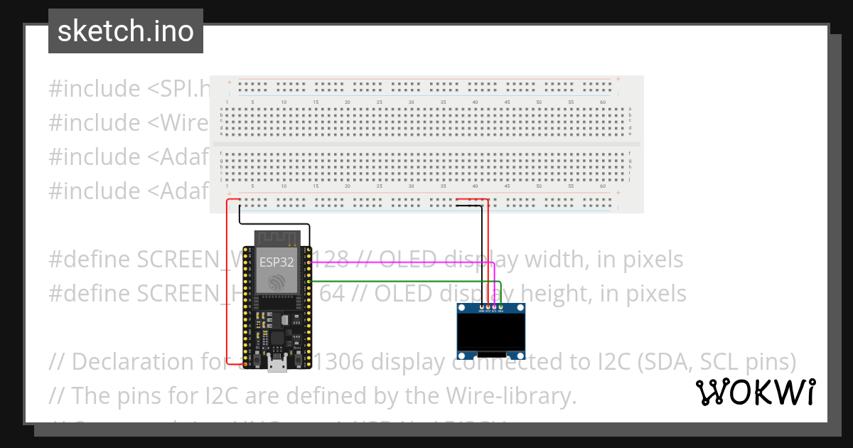Homework #3 3번 SSD1306(OLED) 예제 (제04장 환경 센서.pdf 자료, 61 페이지) - Wokwi ESP32, STM32, Arduino Simulator