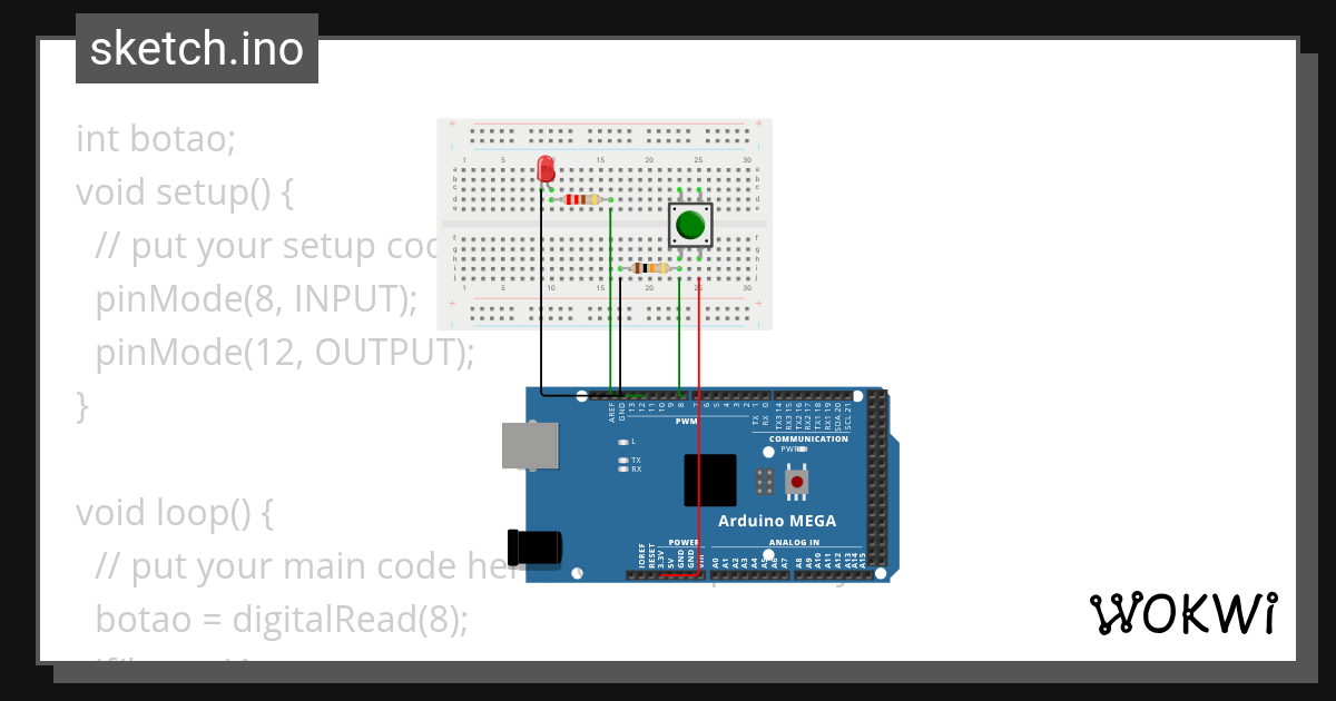 Ligar LED com botão pressionado (ino) - Wokwi ESP32, STM32, Arduino Simulator