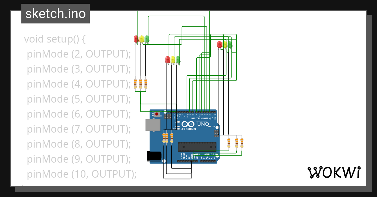Traffic Lights Tiga Persimpangan Wokwi Esp32 Stm32 Arduino Simulator