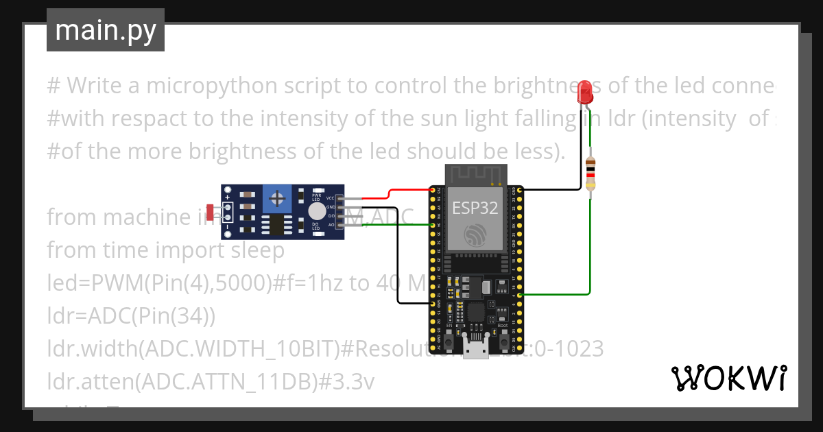 brightness of led using ldr - Wokwi ESP32, STM32, Arduino Simulator
