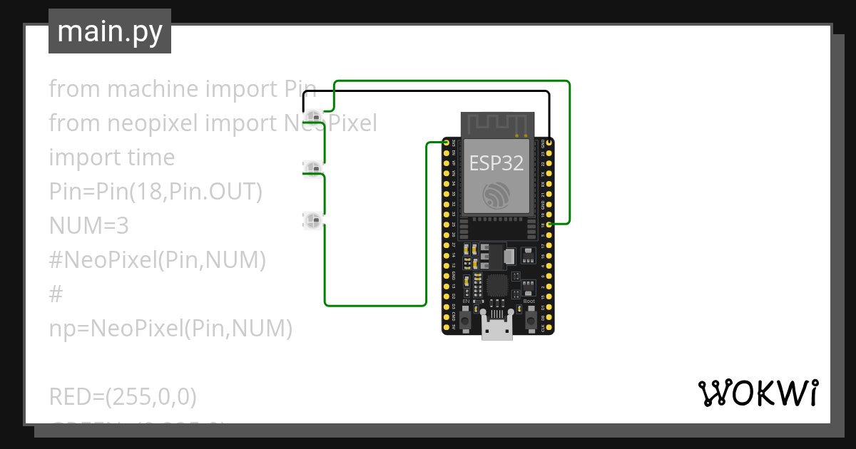 三灯珠循环 Wokwi Esp32 Stm32 Arduino Simulator 