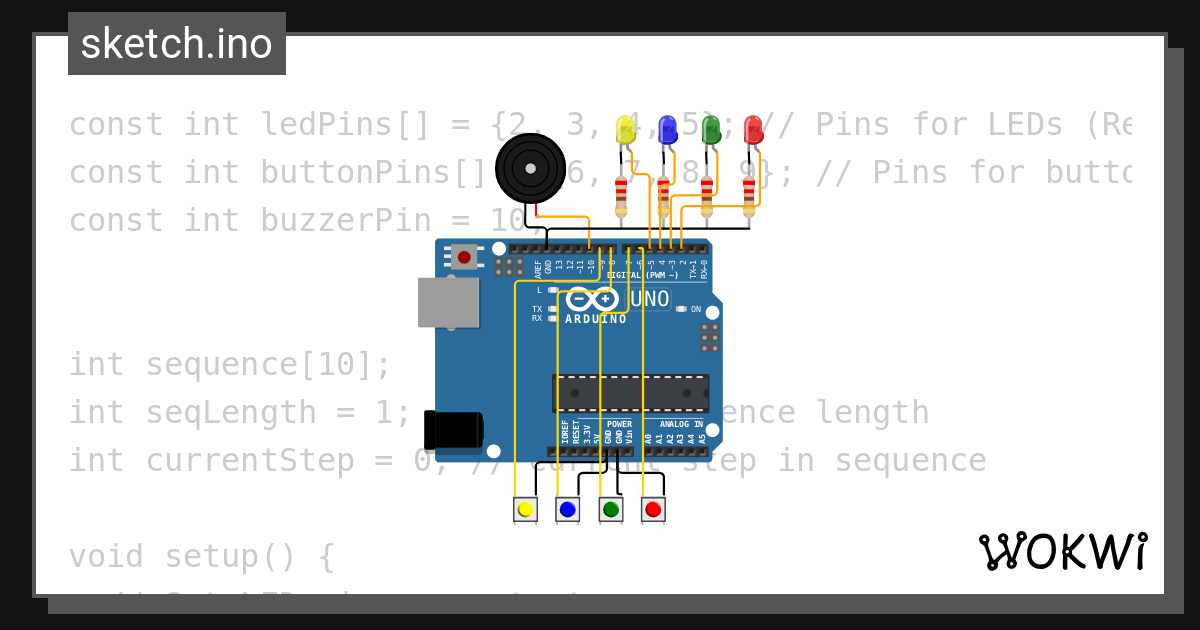 Juego De Simon1 Wokwi Esp32 Stm32 Arduino Simulator 5066
