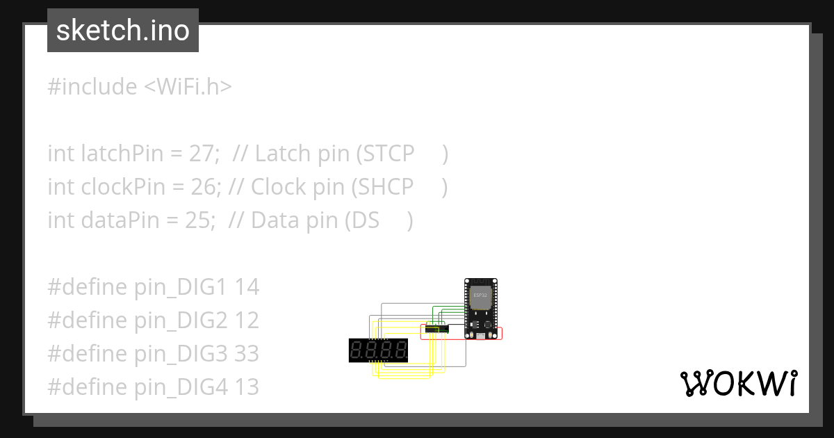 網路時鐘 74HC 四位數 - Wokwi ESP32, STM32, Arduino Simulator